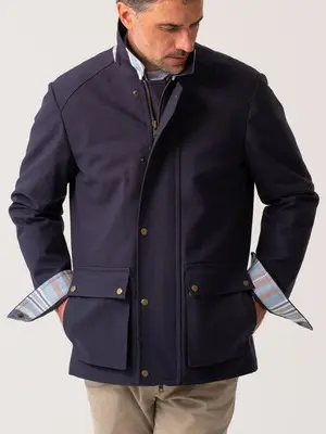KOY CLOTHING Canvas Cotton Car Coat - Navy