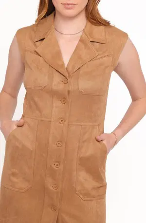 PETAL & PUP Sleeveless Faux Suede Mini Shirt Dress