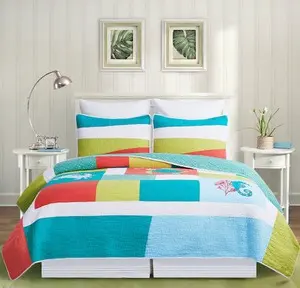 C&F HOME Santorini Coastal Beach Patchwork Embroidered And Applique Cotton Quilt Set Machine Washable