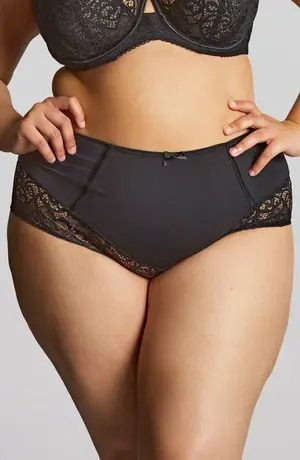 Panache Estel High Waist Lace Trim Briefs - Noir
