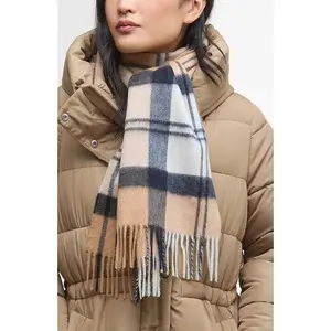 Barbour Tartan Cashmere Scarf - Hessian Navy
