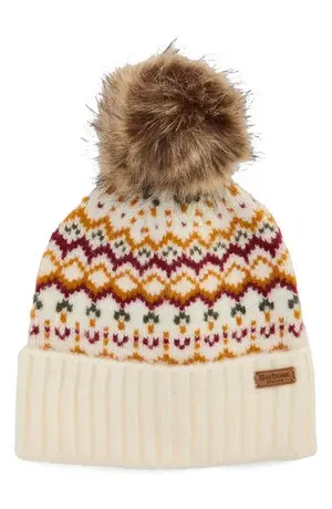 Barbour Kingsford Fair Isle Knit Beanie - Cloud