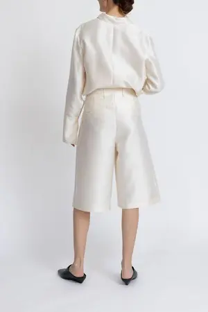 ALAS Silk-wool Blend Darted Bermuda Shorts - Cream White