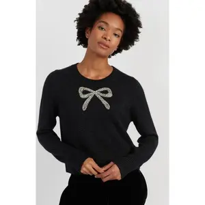 Chinti & Parker Embellished Bow Crewneck Sweater - Black