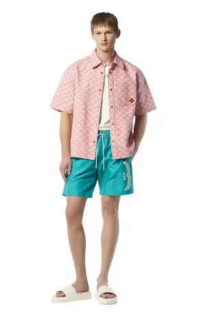 Mcm Logo Print Swim Trunks - Ceramic