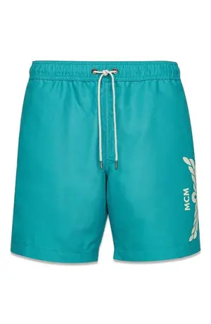 Mcm Logo Print Swim Trunks