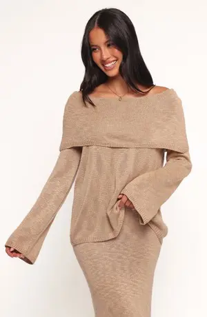 PETAL & PUP Indya Off-the-shoulder Pullover - Mocha