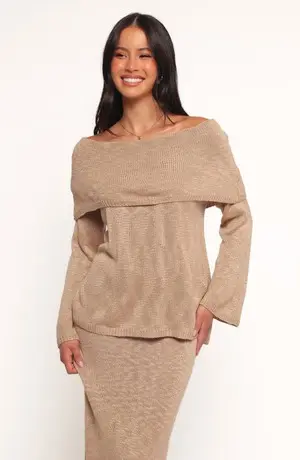 PETAL & PUP Indya Off-the-shoulder Pullover - Mocha