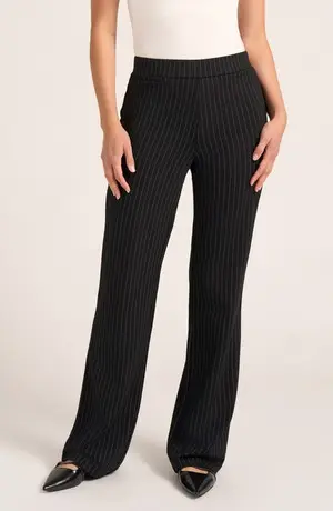 Matty M. Wide Leg Pinstriped Ponte Pants