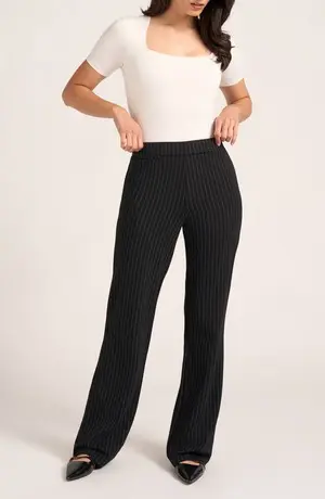 Matty M. Wide Leg Pinstriped Ponte Pants