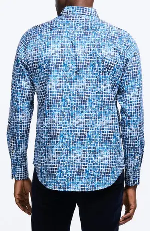 Robert Graham Hester Tile Print Stretch Cotton Button-up Shirt