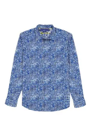 Robert Graham Hester Tile Print Stretch Cotton Button-up Shirt