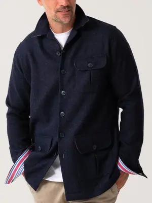 KOY CLOTHING Long Sleeve Wool Shirt Jacket - Navy