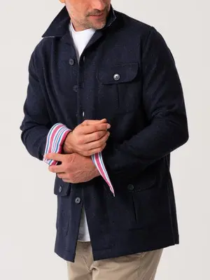 KOY CLOTHING Long Sleeve Wool Shirt Jacket - Navy