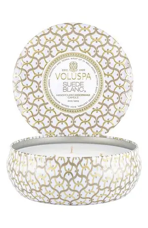 Voluspa 3-wick Tin Candle - Suede Blanc