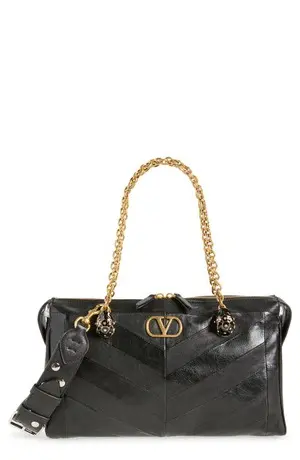 Valentino Garavani Panthea Chevron Patchwork Leather Tote - Nero