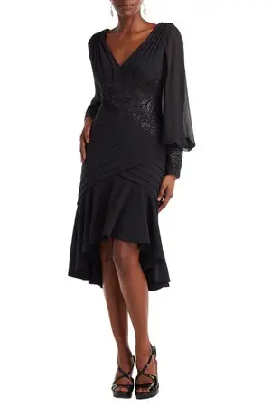Tadashi Shoji Sequin Lace Detail High-low Cocktail Dress - Black