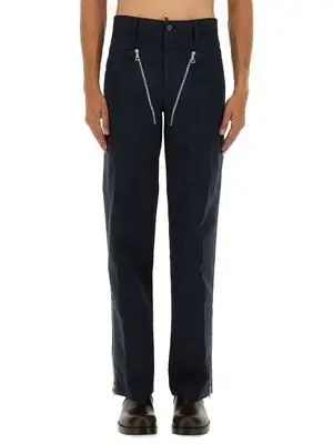 Dries Van Noten Straight Leg Trousers With Zip Detail - Blue