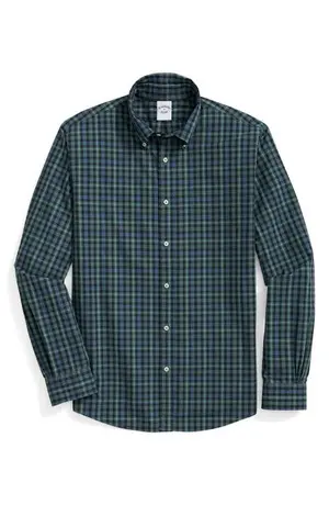 Brooks Brothers Friday Check Cotton Poplin Button-down Shirt Bistro Green Tartan