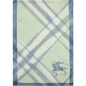 Burberry Wide Watercolour Check Silk Scarf Seafoam Green