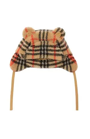 Burberry Check Fleece Trapper Hat - Sand Beige