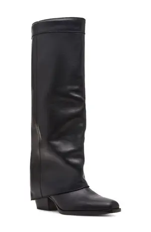 Steve Madden Winnick Foldover Knee High Boot - Black Leather