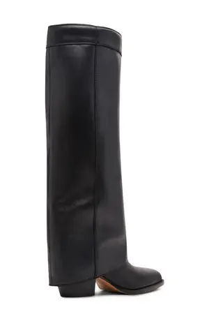 Steve Madden Winnick Foldover Knee High Boot - Black Leather