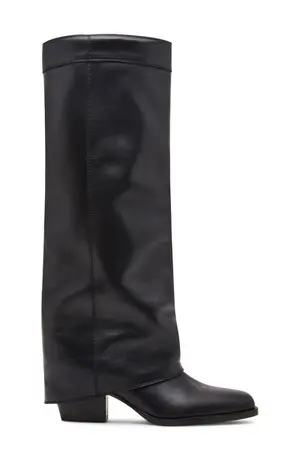 Steve Madden Winnick Foldover Knee High Boot - Black Leather