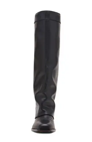 Steve Madden Winnick Foldover Knee High Boot - Black Leather