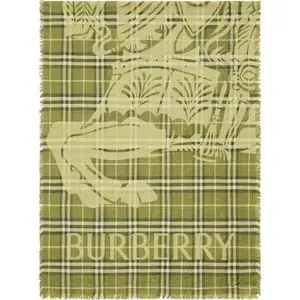 Burberry Wide Ekd Check Wool Silk Scarf - Pea Green
