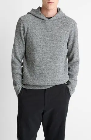 Vince Brushed Waffle Texture Pullover Hoodie - Heather Black
