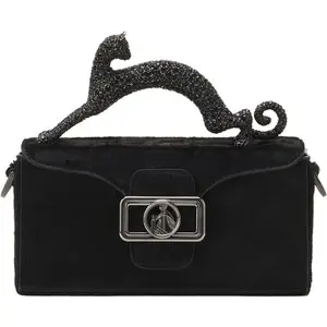 LANVIN Pencil Cat Nano Leather Bag With Rhinestone Handle - Black
