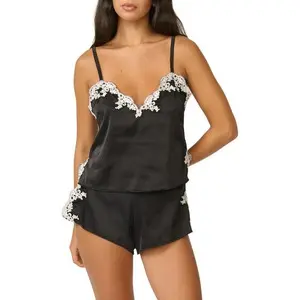 KAT THE LABEL Lace Trim Satin Tap Shorts - Black