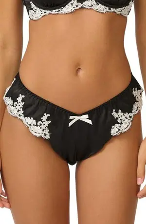 KAT THE LABEL Lace Trim Stretch Satin Briefs - Black