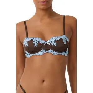 KAT THE LABEL Lace Trim Underwire Strapless Satin Bra - Espresso