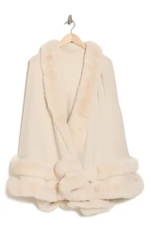 La Fiorentina Faux Fur Trimmed Ruana - Beige