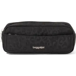 BAGGALLINI Long Pocket Cosmetic Bag - Black Cheetah Emboss