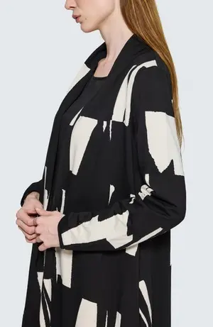 LUUKAA Printed Cotton Jersey Duster - Ivory Black