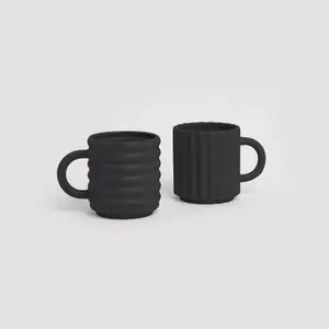 FORM & SEEK Ripple Mugsset Of 2 - Black