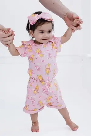 Disney Bodysuit, Shorts, And Headband Set - Winnie The Pooh Pink