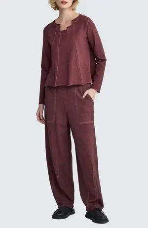 LUUKAA Drishti Asymmetrical Blouse - Mulberry Red