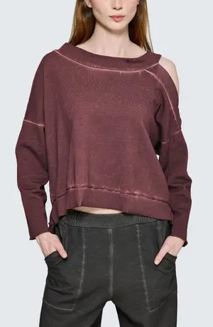 LUUKAA Asymmetrical One-shoulder Pullover - Mulberry Red