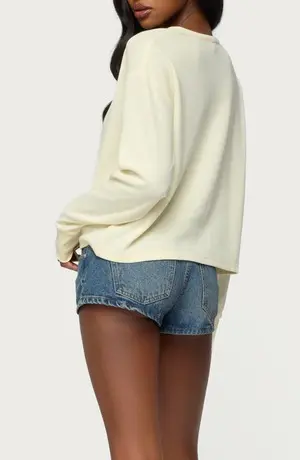 EDIKTED Deni Long Sleeve Waffle Stitch Henley - Yellow