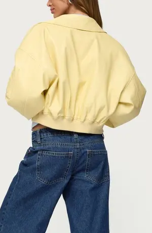 EDIKTED Faux Leather Cropped Bomber Jacket