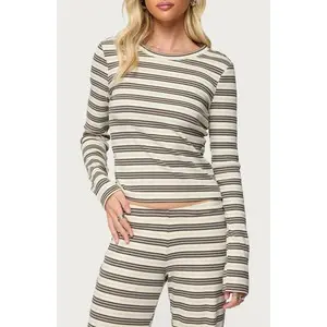 EDIKTED Avalie Stripe Rib Long Sleeve Top - Mix