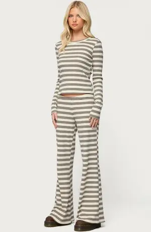 EDIKTED Avalie Stripe Rib Long Sleeve Top - Mix