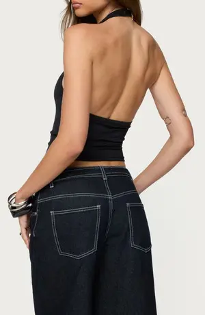 EDIKTED Coraline Button Crop Halter Top