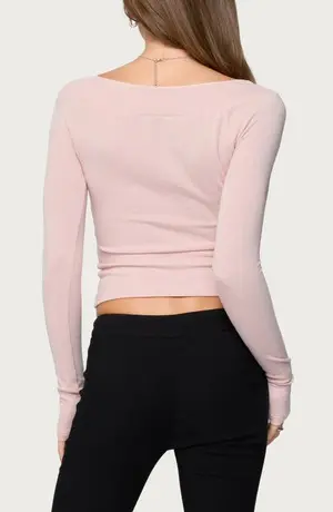 EDIKTED Boat Neck Top - Light-pink