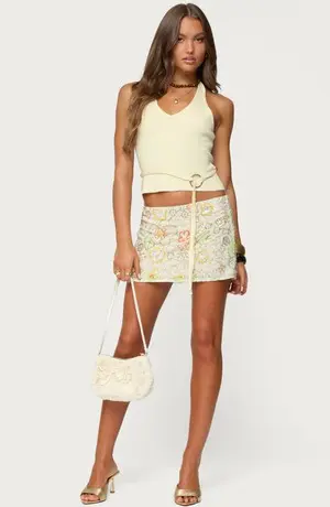 EDIKTED Sequin Beaded Low Rise Miniskirt