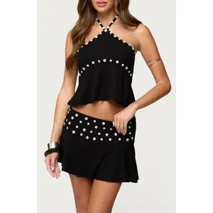 EDIKTED Kayce Button Trim Halter Top